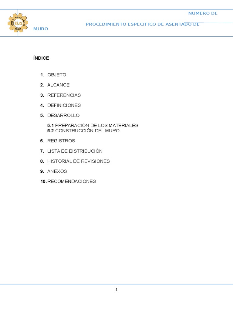 Procedimiento de Asentado de Muros | PDF | Ladrillo | Hormigón