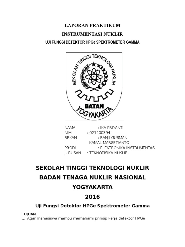 Laporan Uji Fungsi Detektor HpGe Spektrometer Gamma | PDF