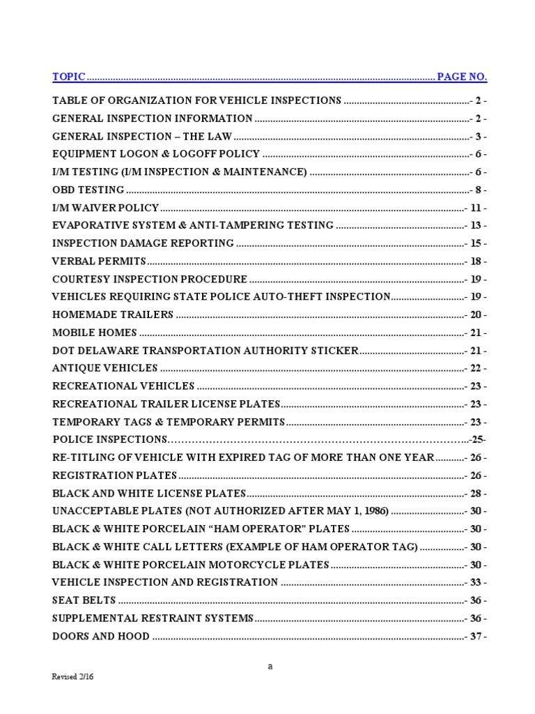 Vehicle Inspection Manual | PDF | Department Of Motor Vehicles | Vehicles