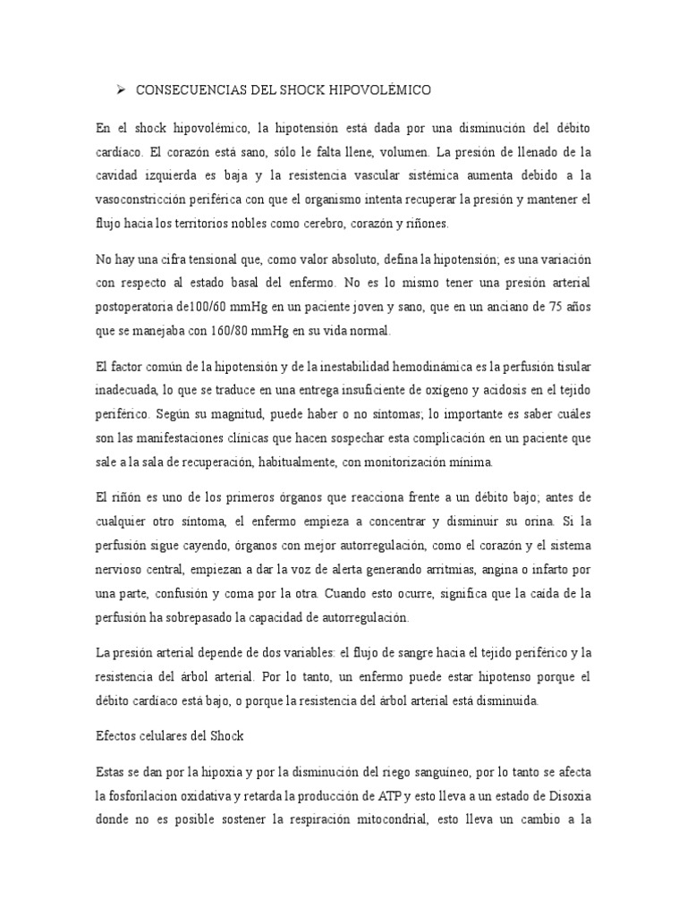 Consecuencias Del Shock Hipovolémico | PDF | Choque (circulatorio ...