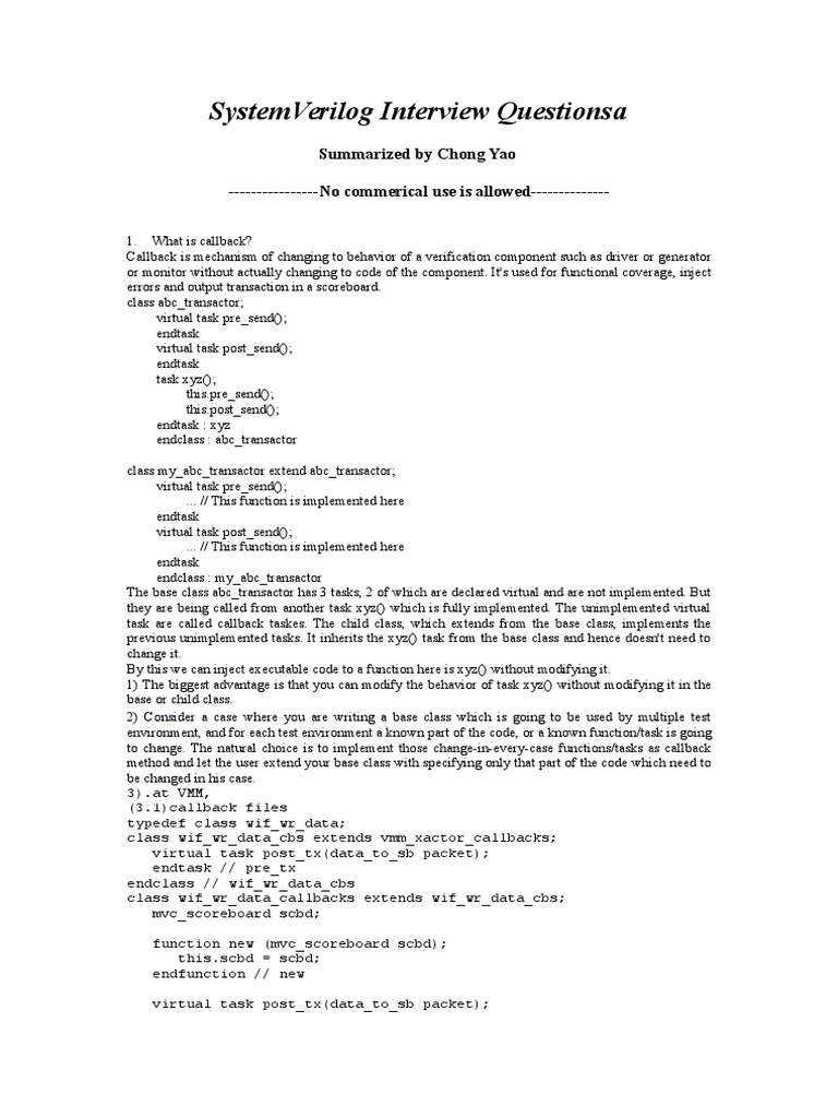Systemverilog Interview Questions Pdf Method Computer Programming Class Computer