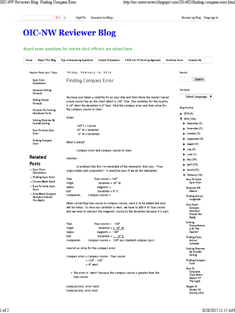 OIC-NW Reviewer Blog - Finding Compass Error PDF | PDF | Compass ...