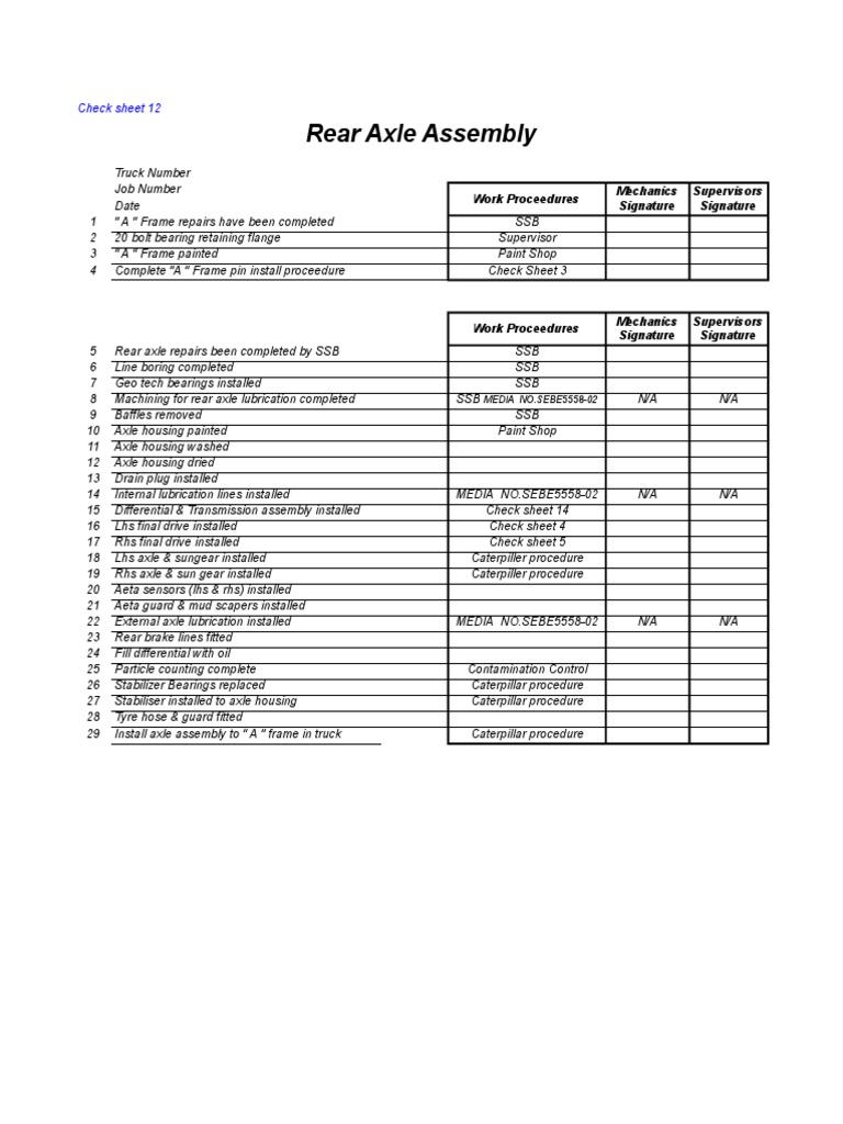 Rear Axle Assembly: Check Sheet 12 | PDF