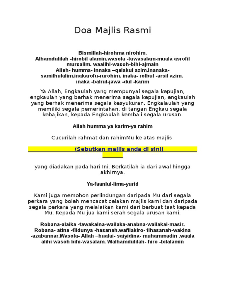 Doa Majlis Zul | PDF