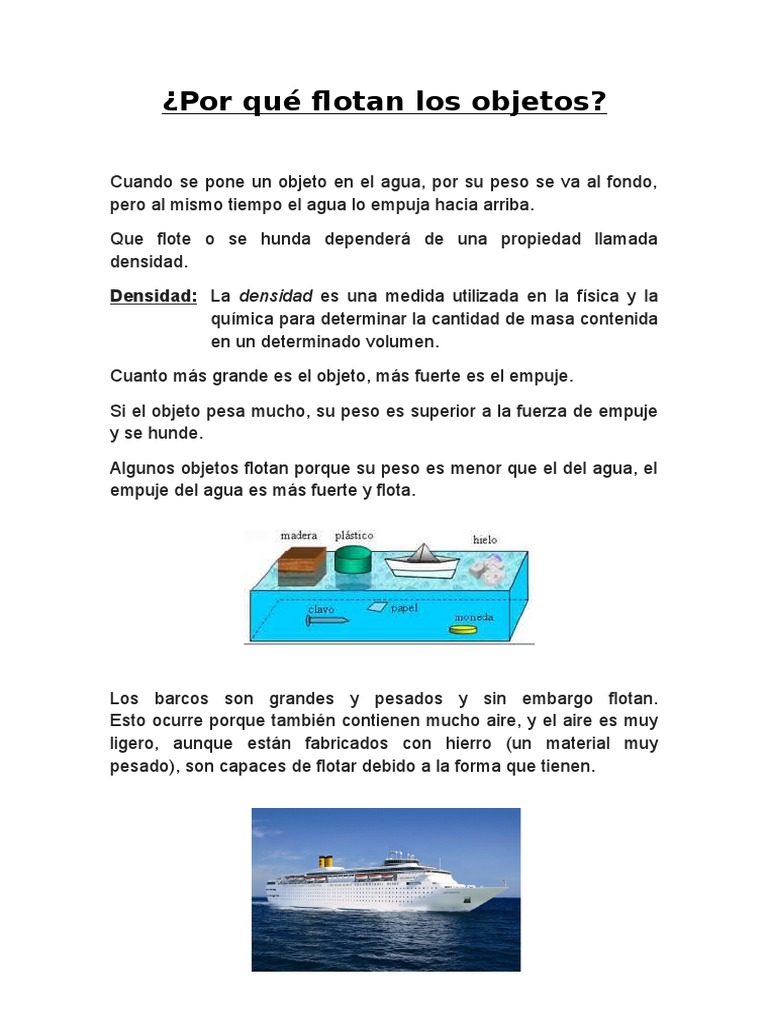 ¿Por qué flotan y se hunden los objetos? | PDF | Ciencias sociales