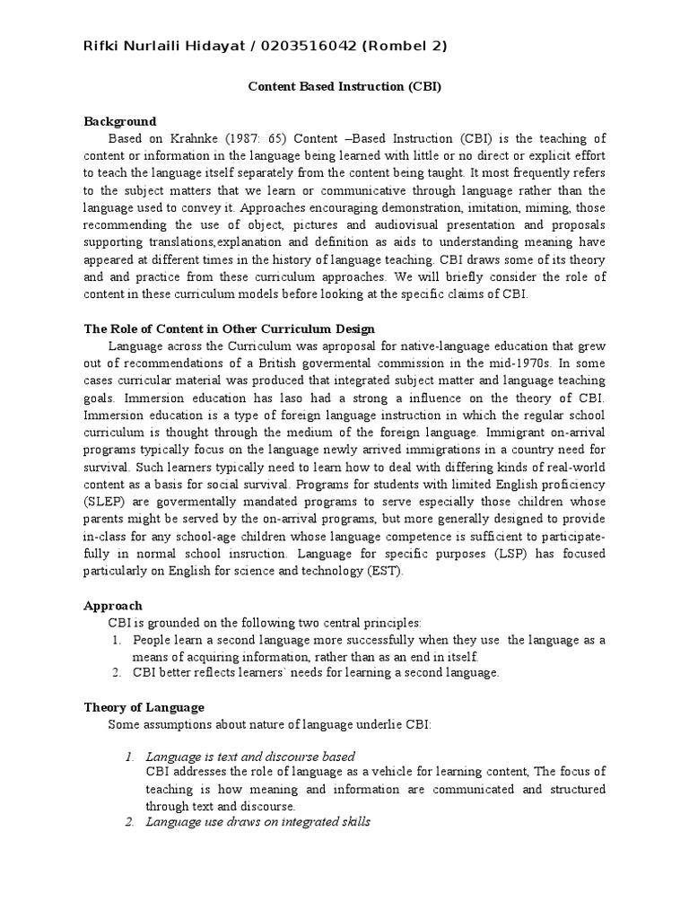 An Overview of Content Based Instruction: Its Theoretical Foundations ...