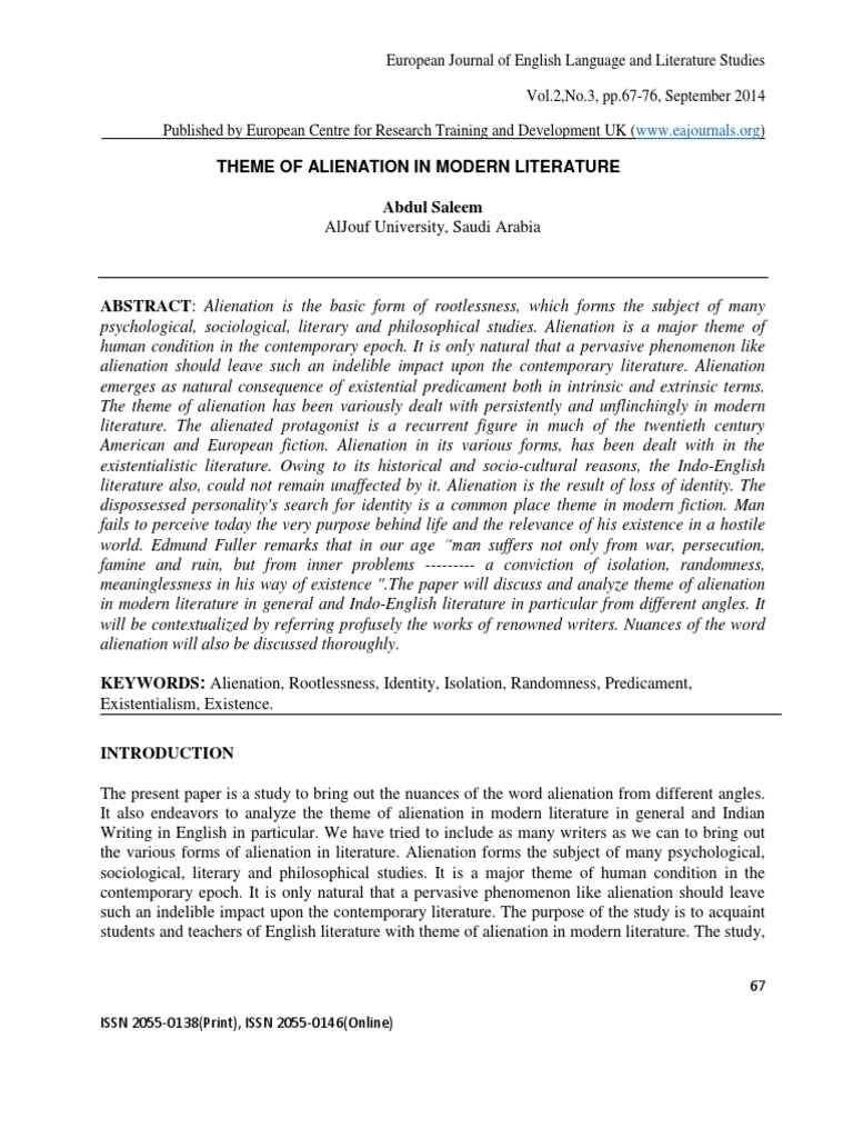 Alienation in Modern Literature | PDF | Existentialism | Social Alienation