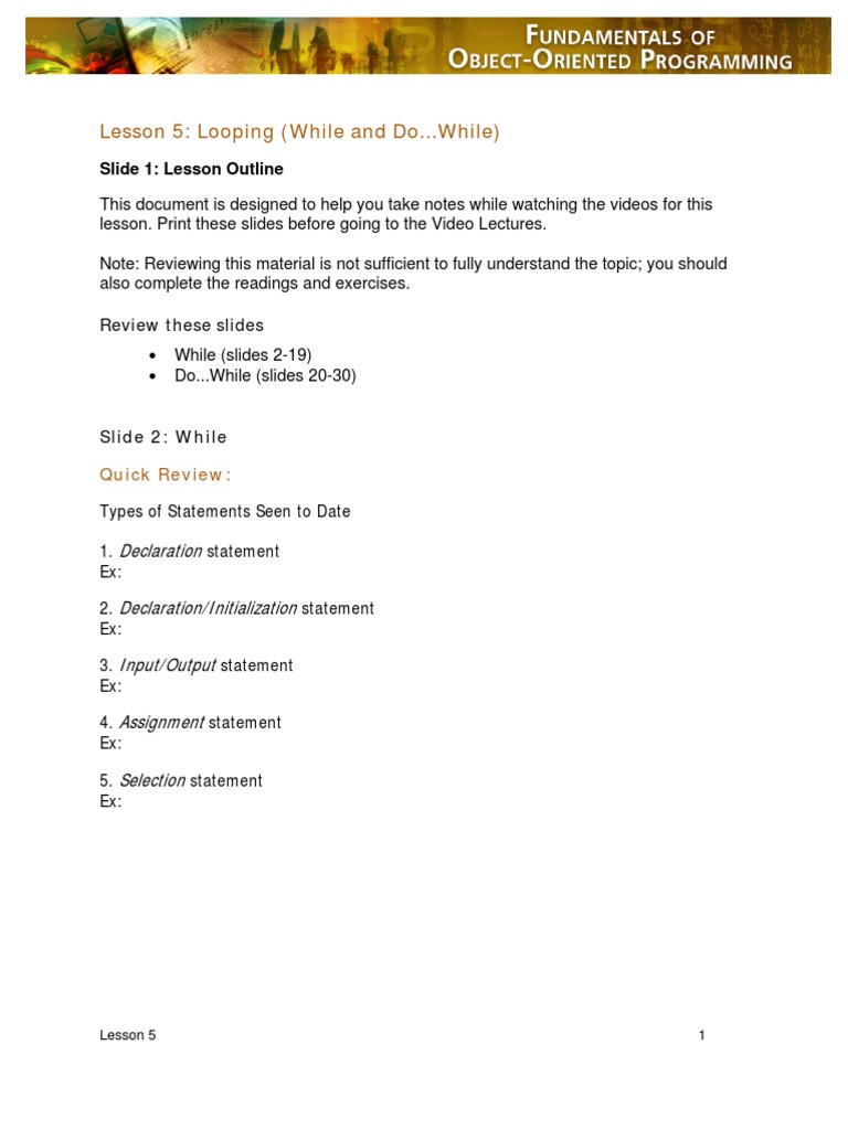 Lesson 5 COMP218 | PDF | Control Flow | C (Programming Language)
