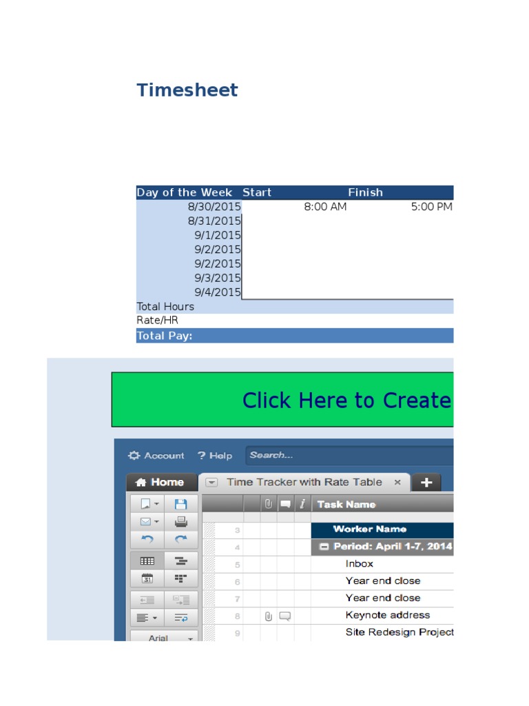 Timesheet: Click Here To Create An Employee Timesheet in Smartsheet | PDF