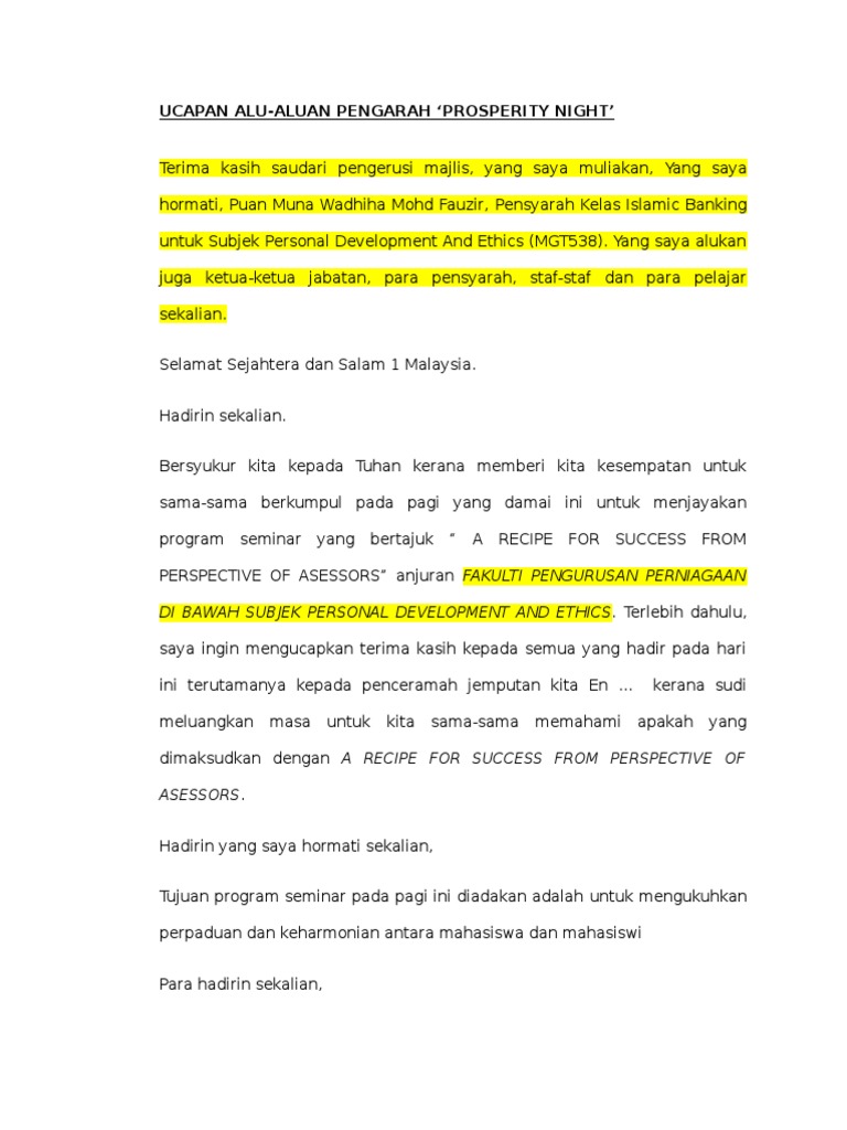 Documents - Tips Contoh Ucapan Aluan Pengarah Program | PDF