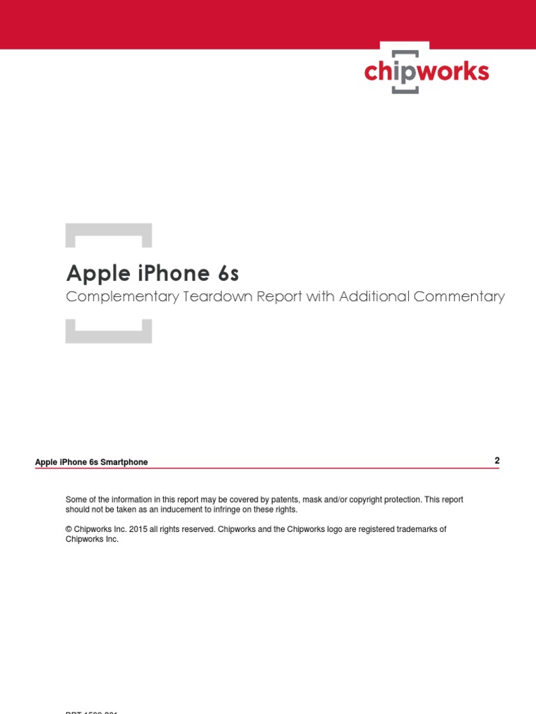 Apple Iphone 6s A1688 Smartphone Chipworks Teardown Report BPT-1509-801 ...
