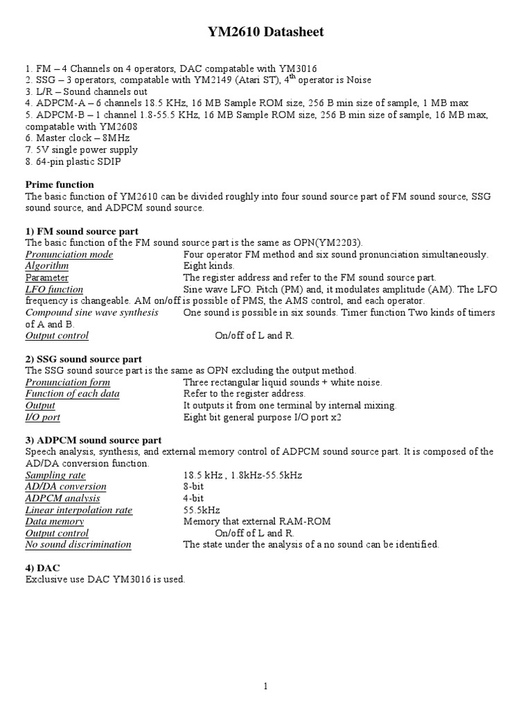 Ym2610 Datasheet | PDF | Frequency Modulation | Sampling (Signal ...