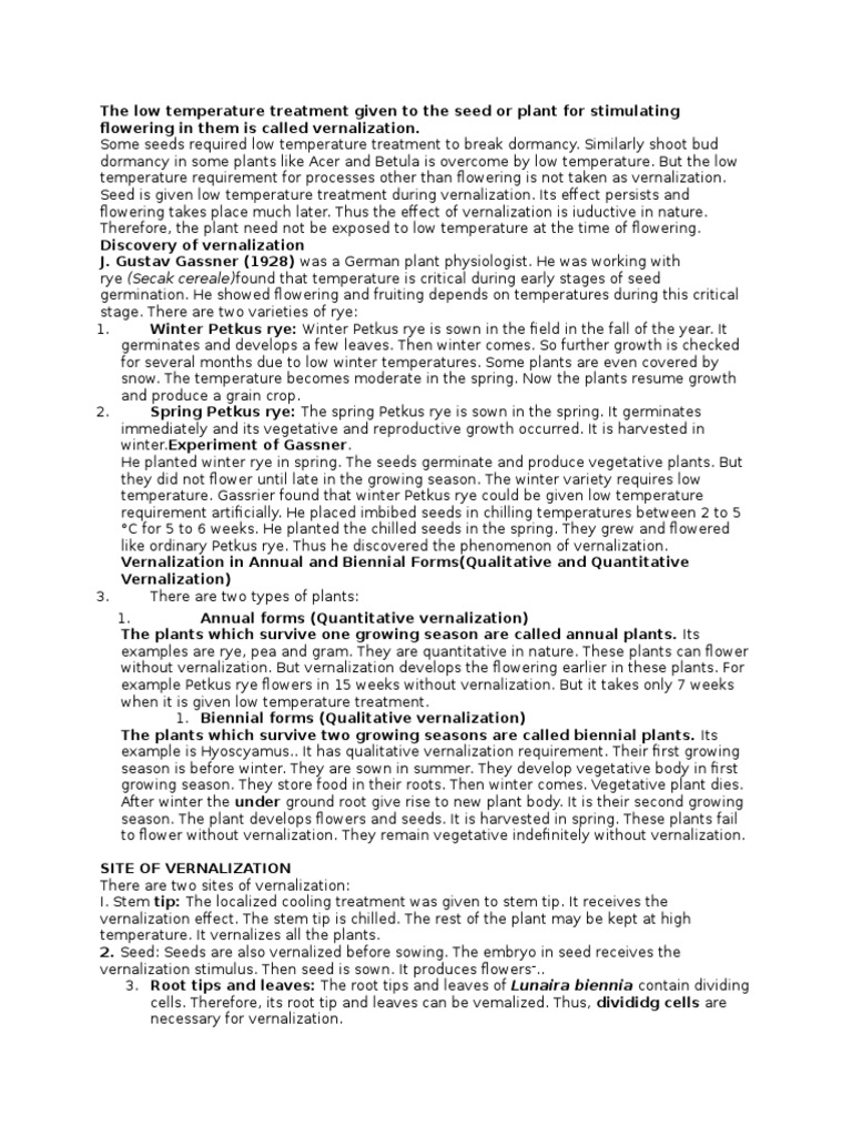 The Low Temperature Treatment Given To The Seed or Plant For ...