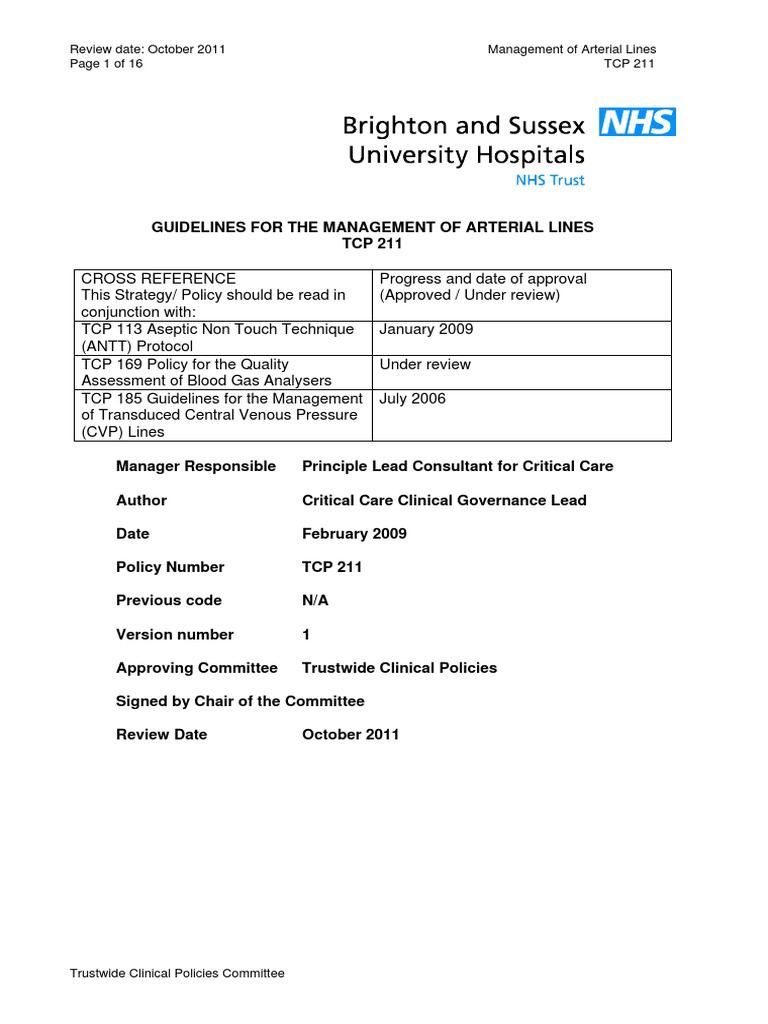 Management of Arterial Line | PDF | Clinical Medicine | Health Care