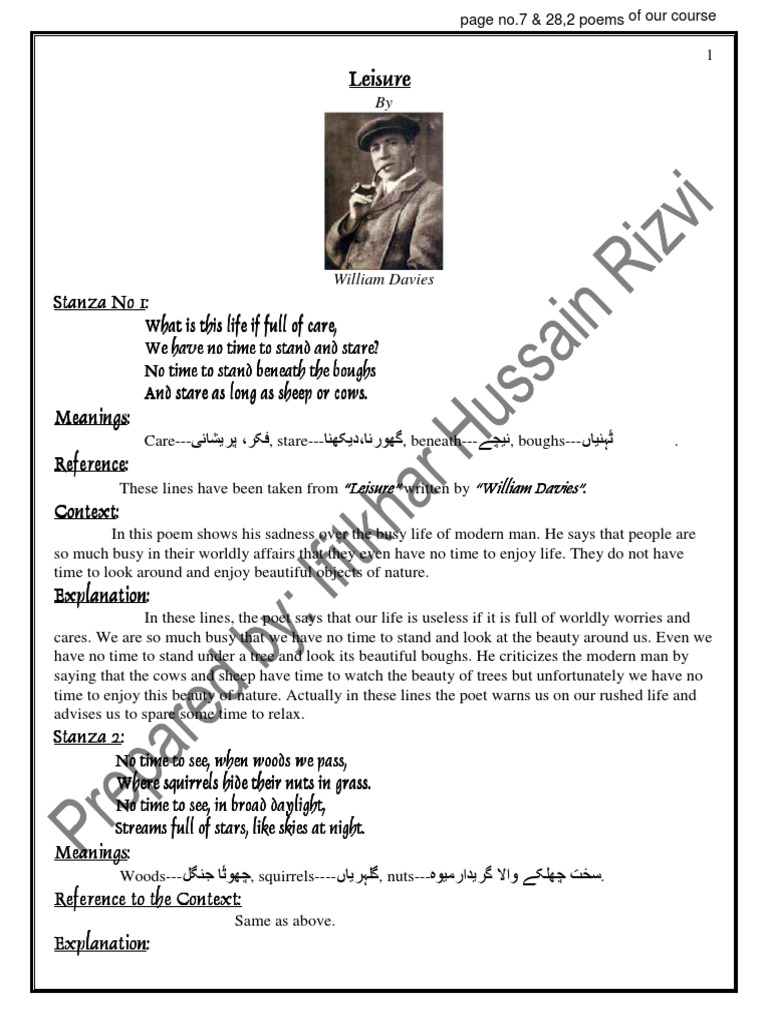 Analysis of "Leisure" and "Tartary" | PDF | Hunting | Poetry