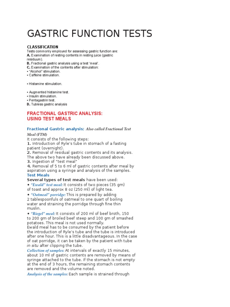 Gastric Function Tests | PDF | Stomach | Gastroenterology
