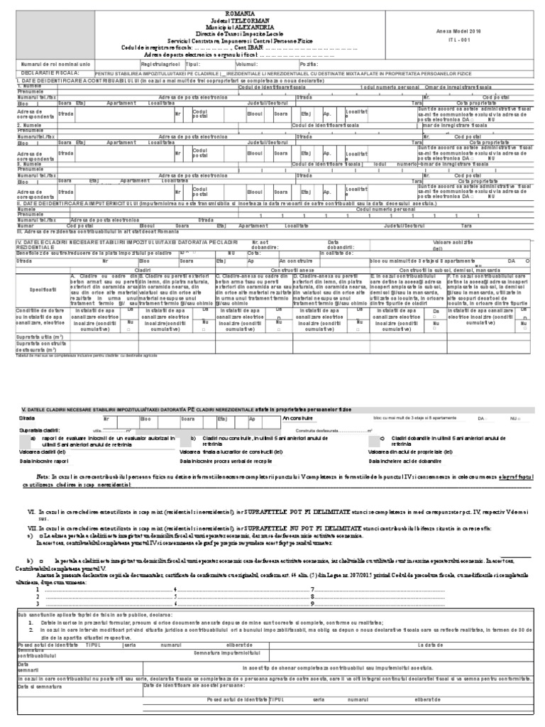 Declaratie Fiscala Pentru Stabilirea Impozitului Pe Cladire