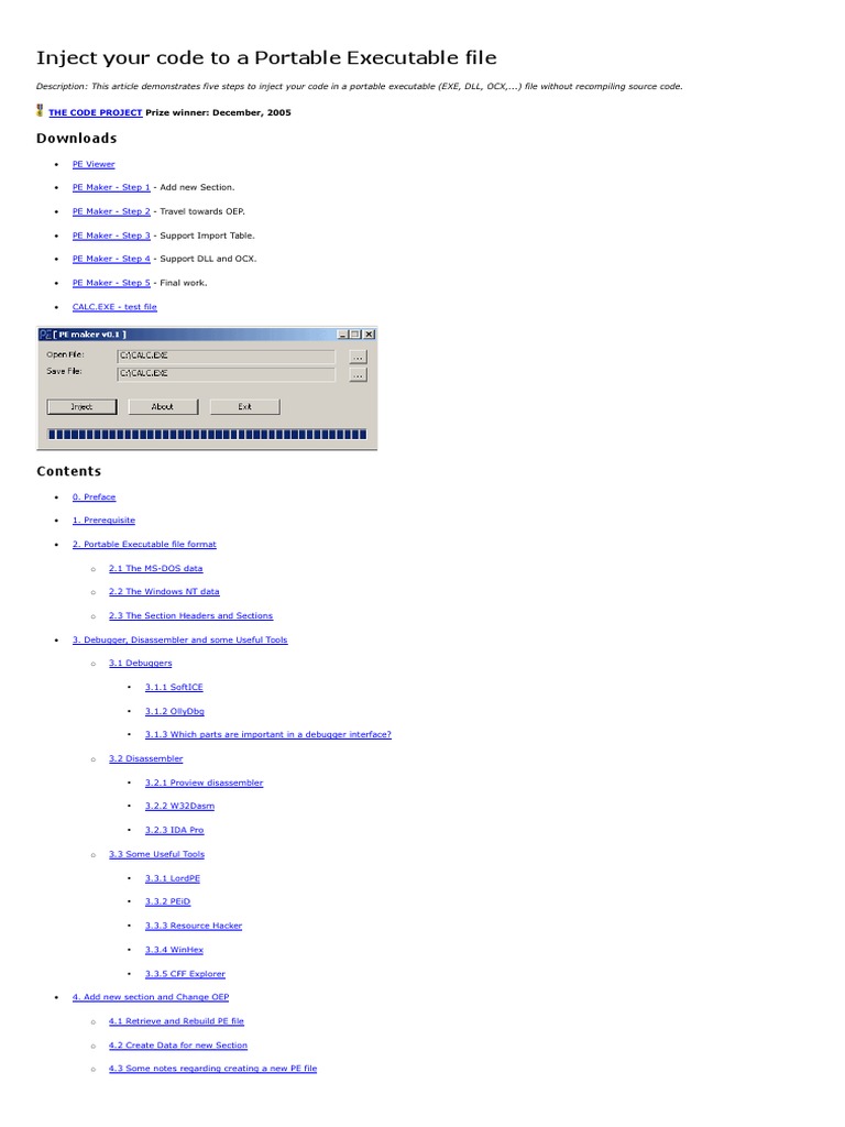 Inject Your Code To A Portable Executable File Pdf Operating System Technology Computer