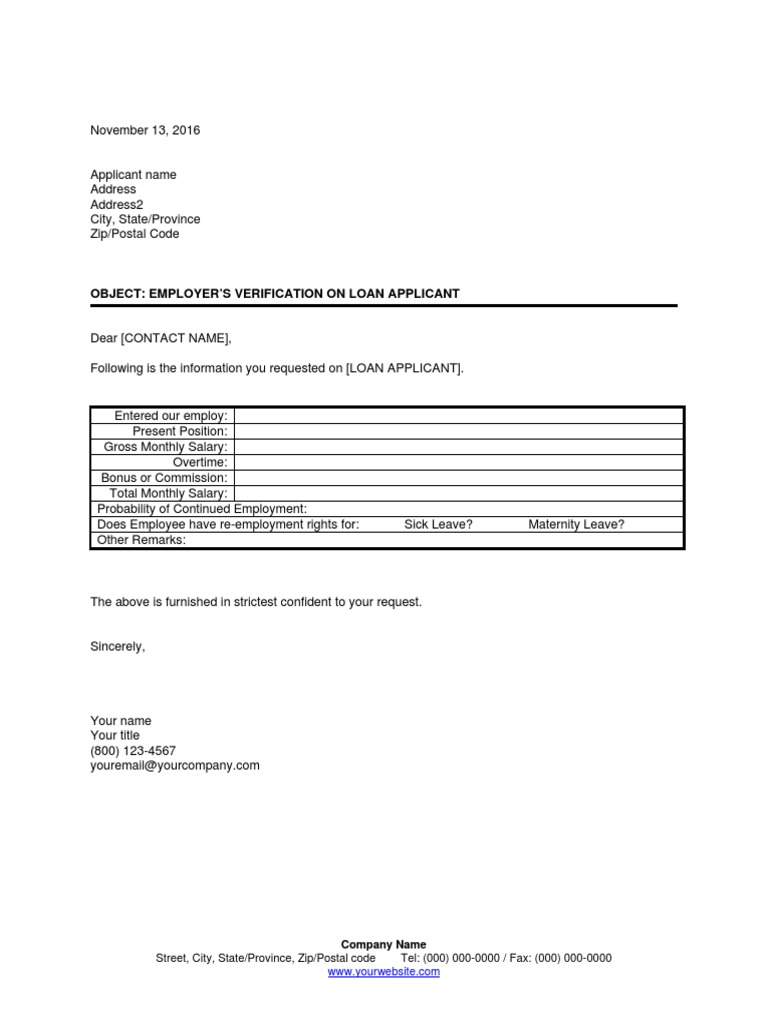 Employer Verification for Loan Applicant | PDF