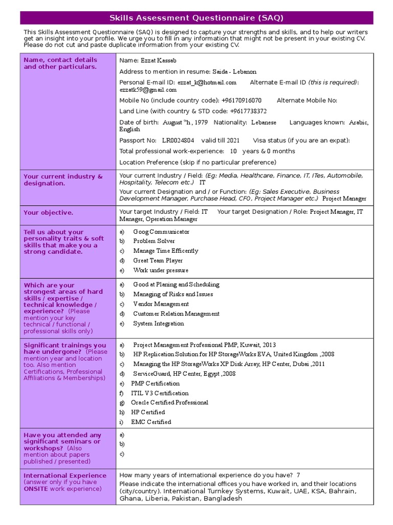 Skills Assessment Questionnaire (SAQ) | PDF | Operating System ...