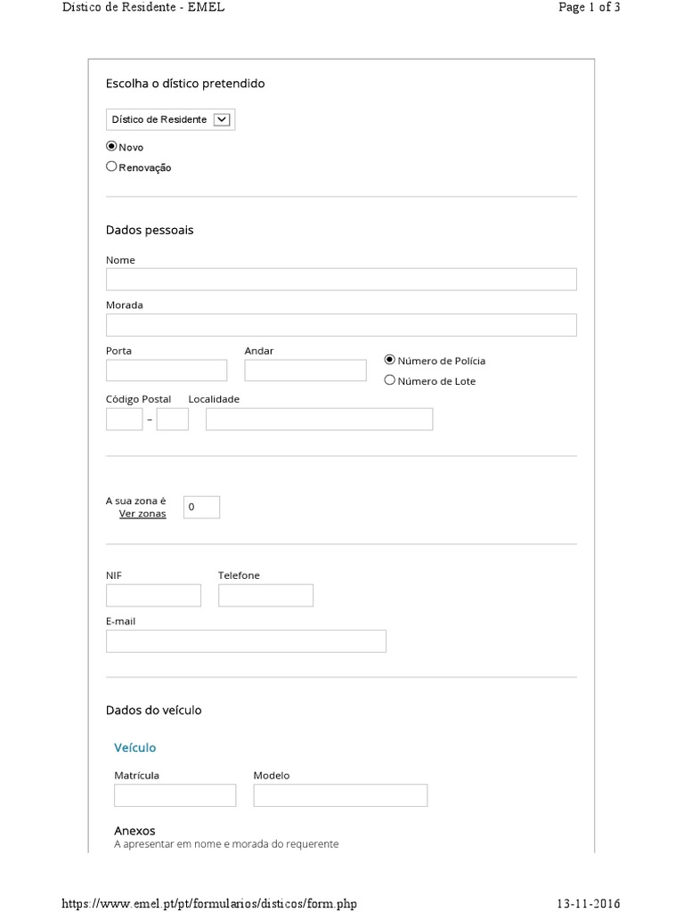 Solicitação de Dístico de Residente na EMEL: Formulário de Candidatura ...