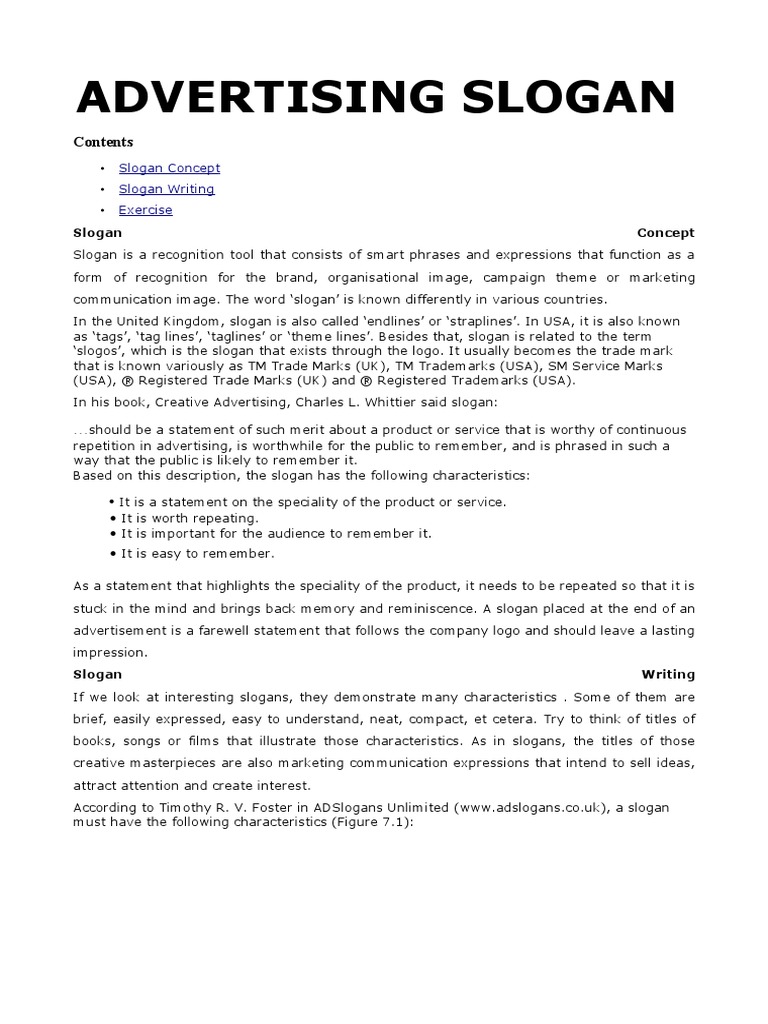 Slogans PDF | Download Free PDF | Brand | Advertising