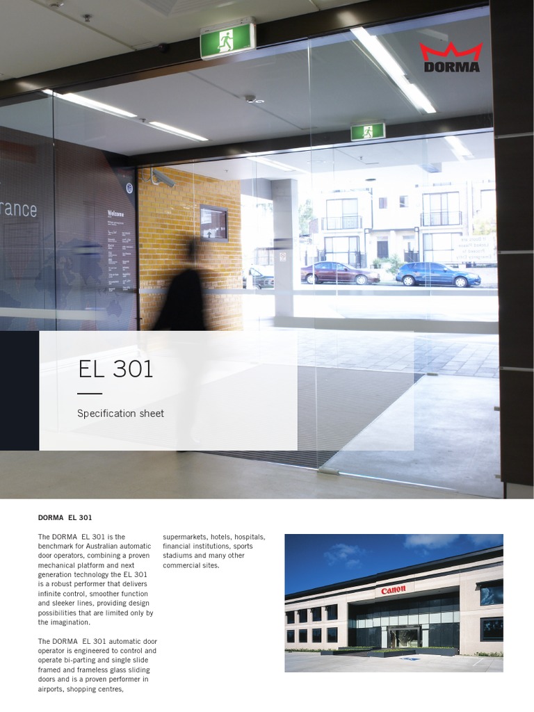 DORMA EL 301 Automatic Door Operator Specification Sheet 2014 | PDF ...