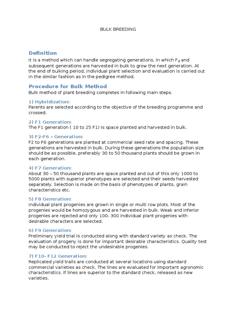 Bulk Breeding Pdf Selective Breeding Natural Selection