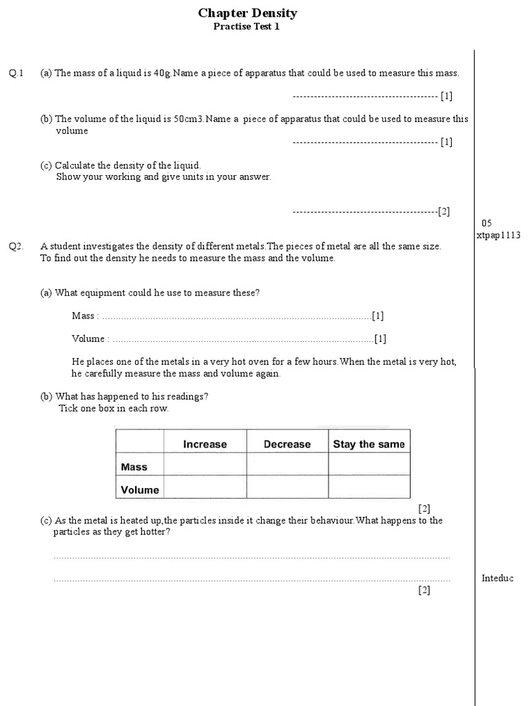 Science Exam Prep: Density Basics | PDF