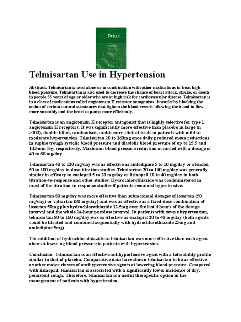 Telmisartan Use in Hypertension Management (38 | PDF | Hypertension ...
