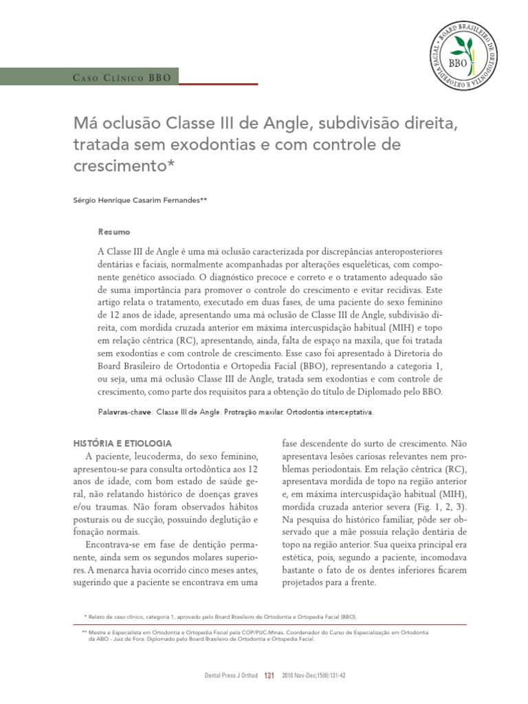 Classe III de Angle, Subdivisão Direita | PDF | Dente | Áreas da ...