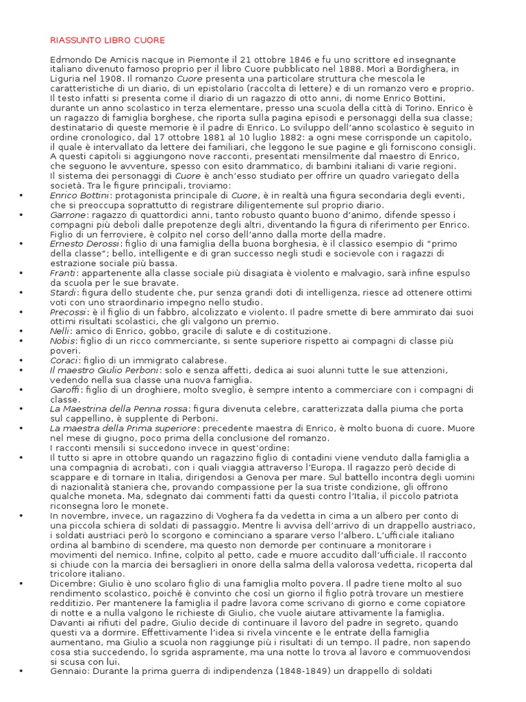 Riassunto Libro Cuore