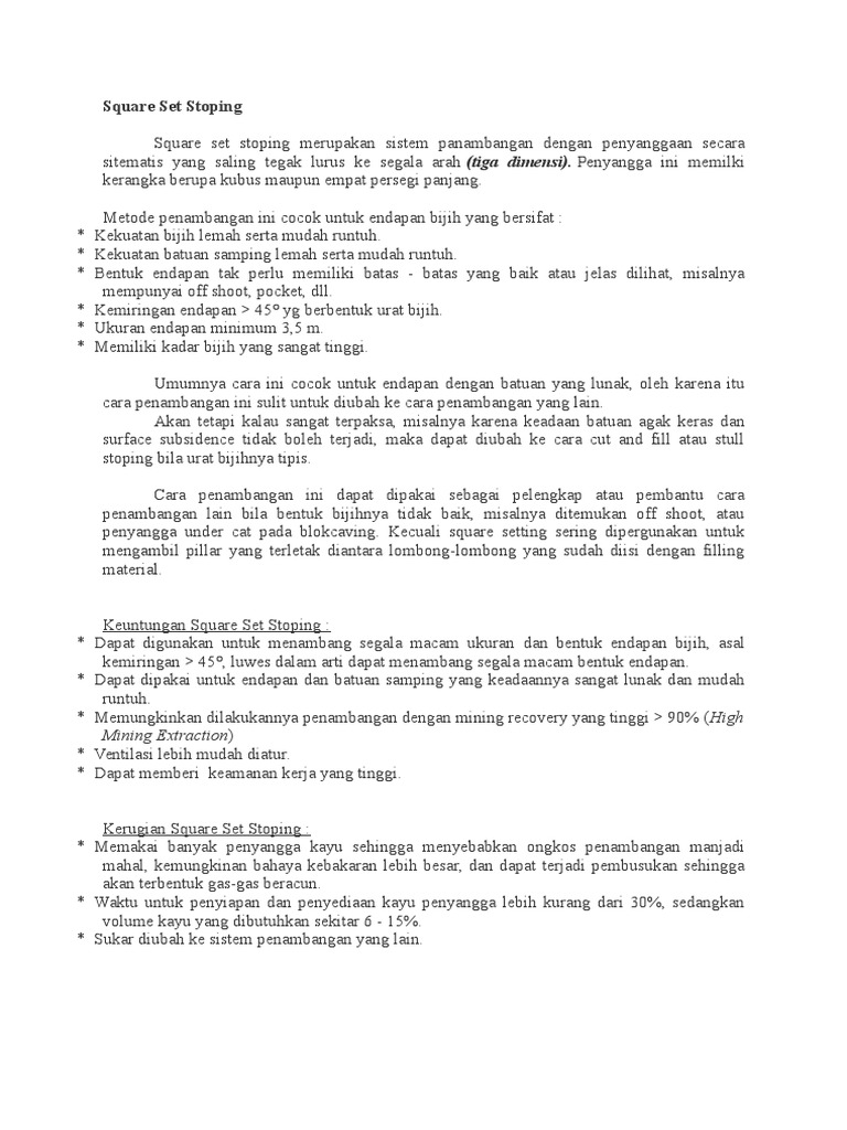 Square Set Stoping | PDF