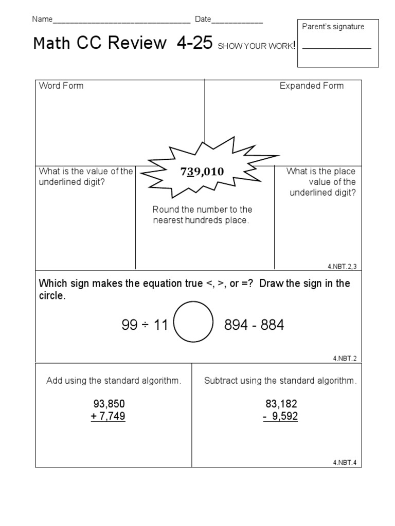 Math CC Review Worksheet 4-25 | PDF