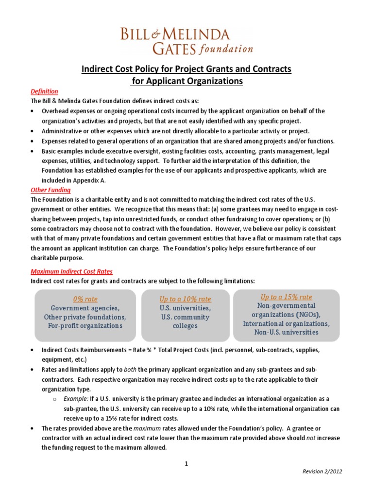 BMGF Indirect Cost Policy | PDF | Charitable Organization | Grant (Money)