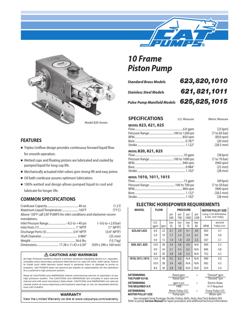 Ficha Técnica Cat 1010 (1 Hojas) | PDF | Pump | Valve