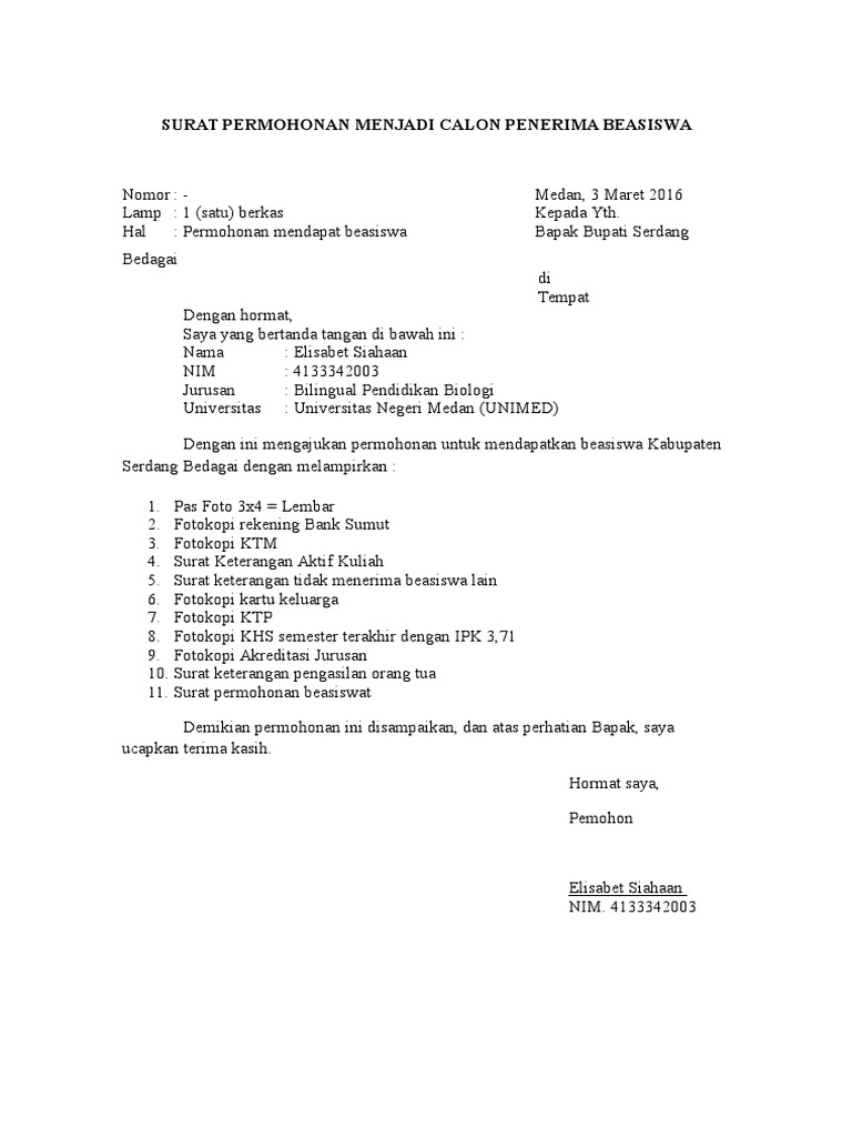 Permohonan Beasiswa Elisabet Siahaan | PDF
