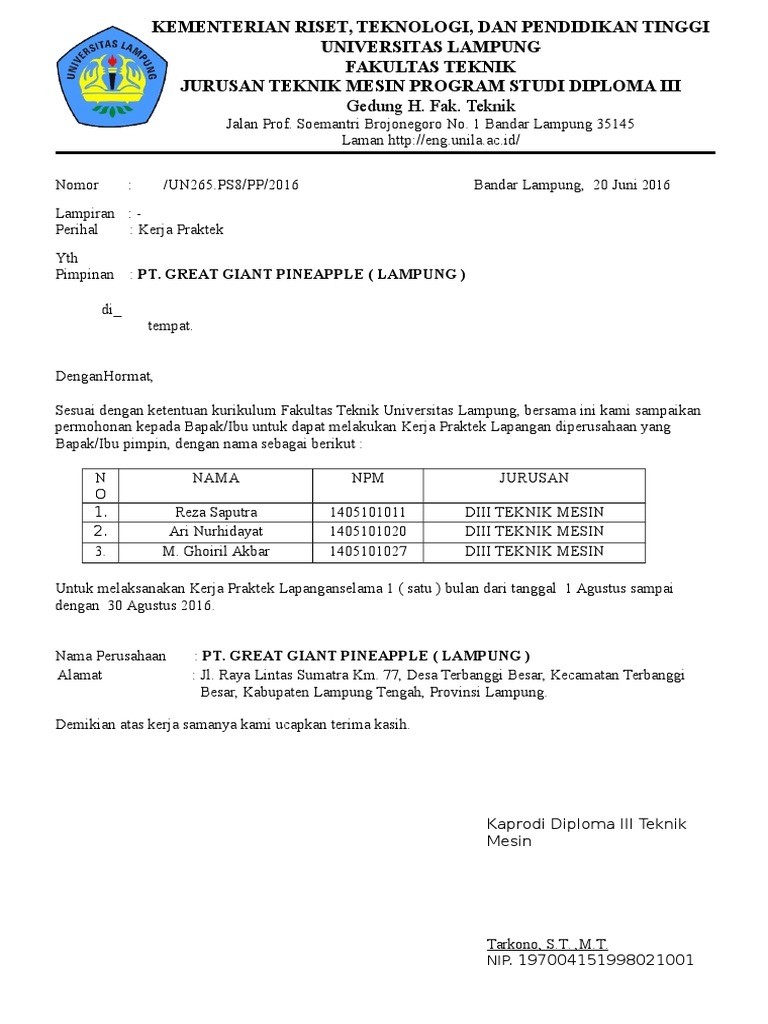 Surat Permohonan KP | PDF