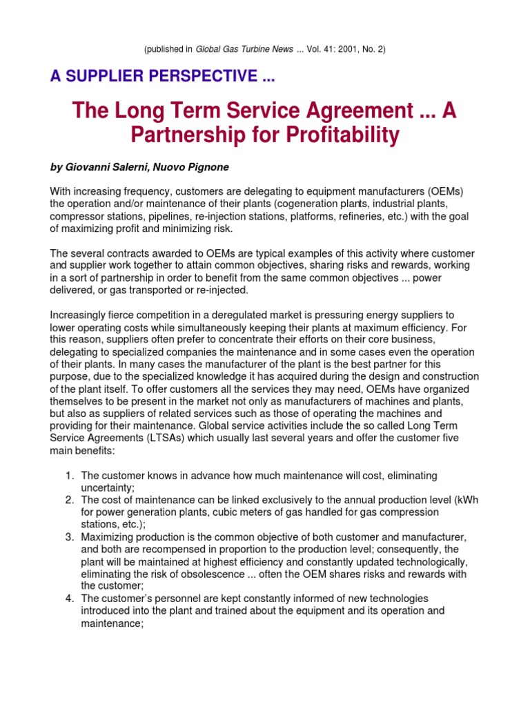 Long Term Service Agreement | Supply Chain | Insurance