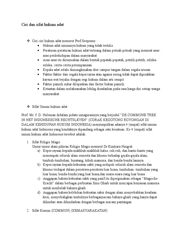 Ciri Dan Sifat Hukum Adat | PDF Ciri Dan Sifat Hukum Adat | PDF
