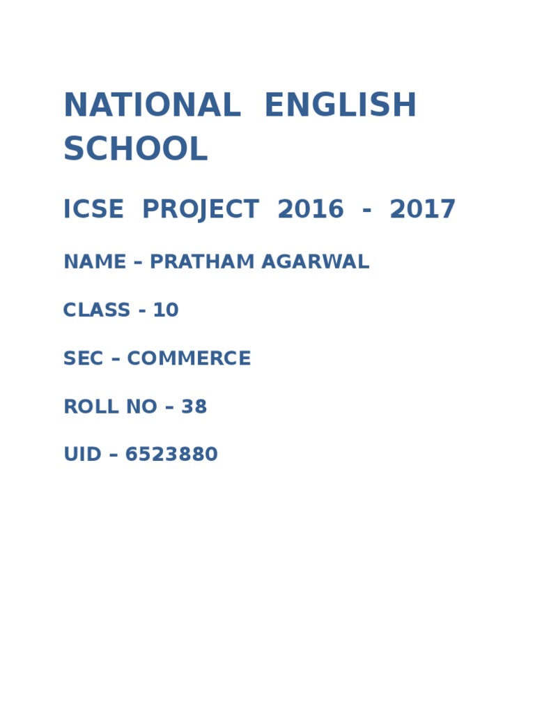 National English School: Icse Project 2016 - 2017 | PDF