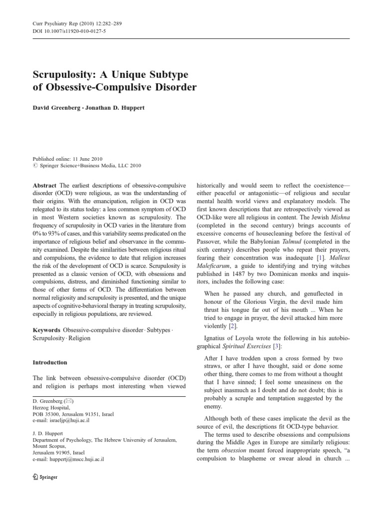 Greenberg2010 - Scrupulosity - A Unique Subtype of OCD | PDF ...