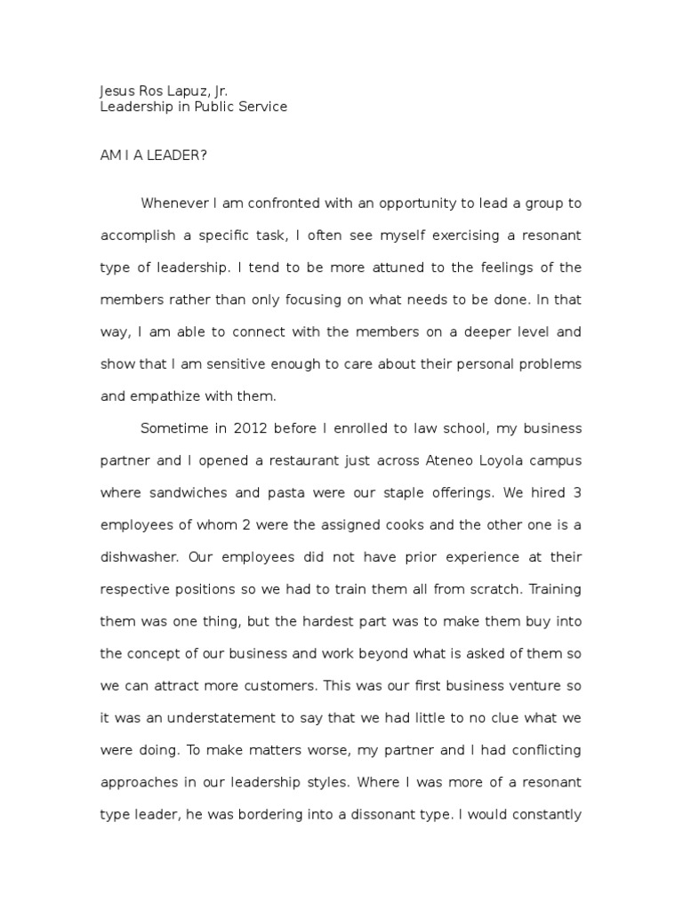 Leadership - Reflection Paper 1 | PDF | Leadership | Social Psychology