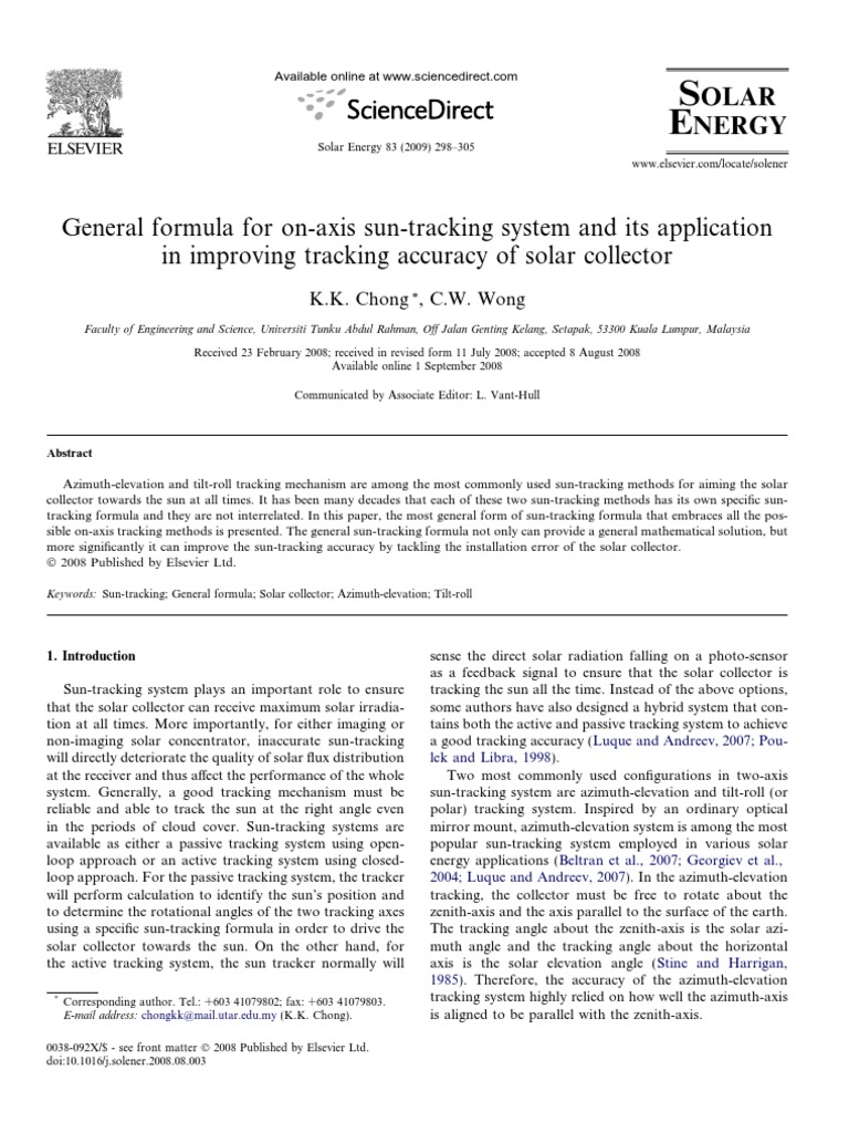 General Formula For On-Axis Sun-Tracking System and Its Application in Improving Tracking ...