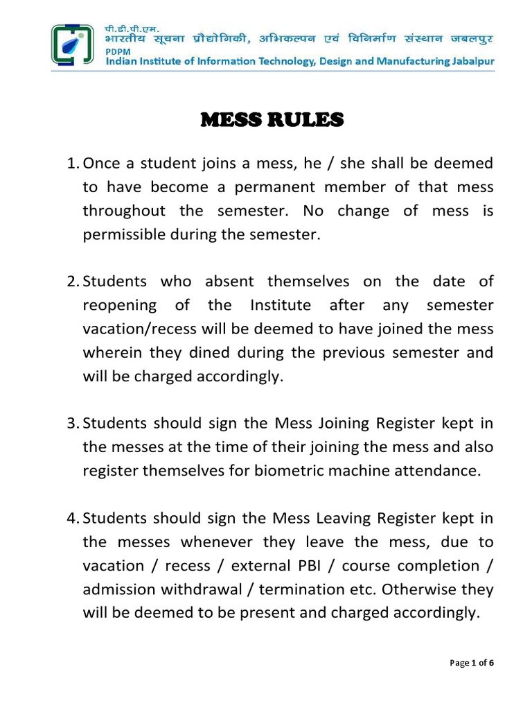 Mess Rules | PDF | Academic Term | Justice
