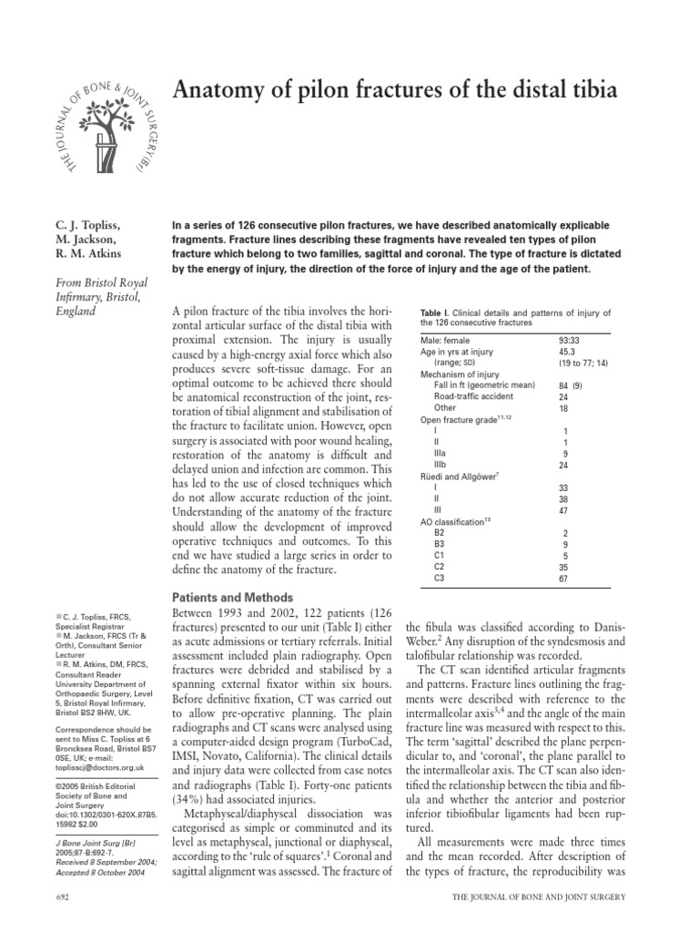 Anatomy of Pilon Fractures of The Distal Tibia: Trauma | PDF ...