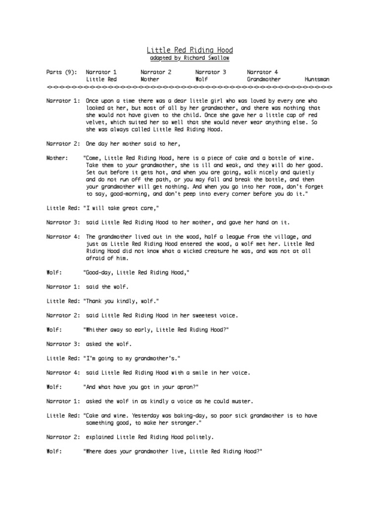 RedRidingHood Script | PDF | Little Red Riding Hood
