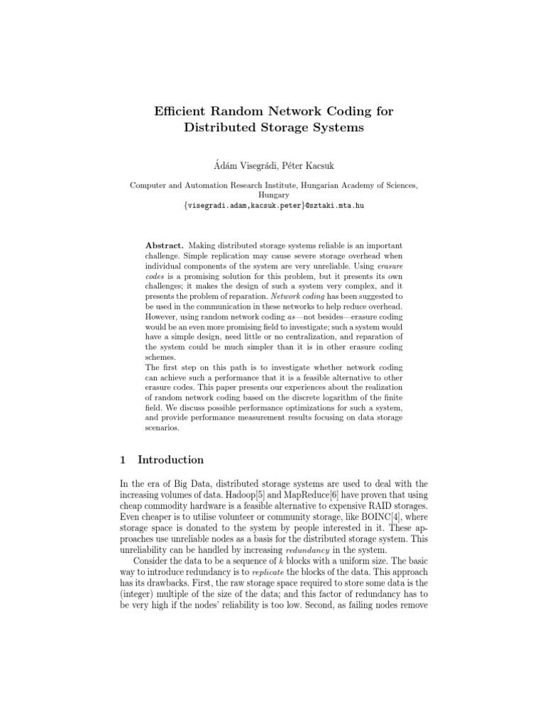 Efficient Random Network Coding For Distributed Storage Systems | PDF ...