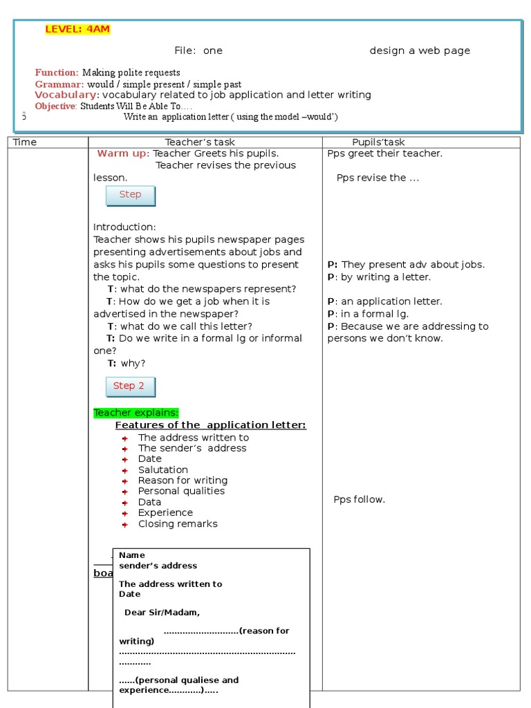 Application Letter Lesson Plan | PDF