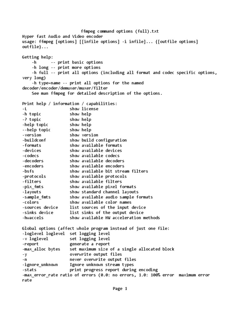FFmpeg Command Options Guide | PDF | Codec | Data Compression